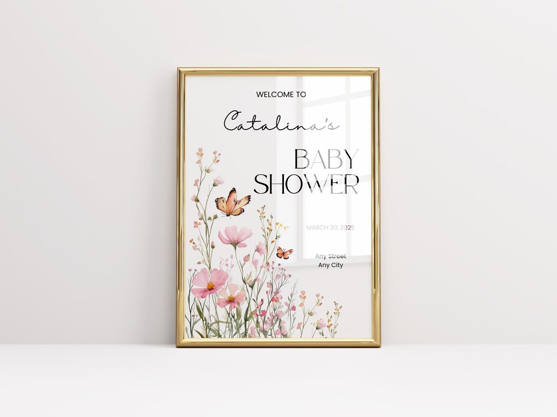 Editable Baby Shower Sign, Wildflower Baby Girl Shower Sign, Baby Girl ...