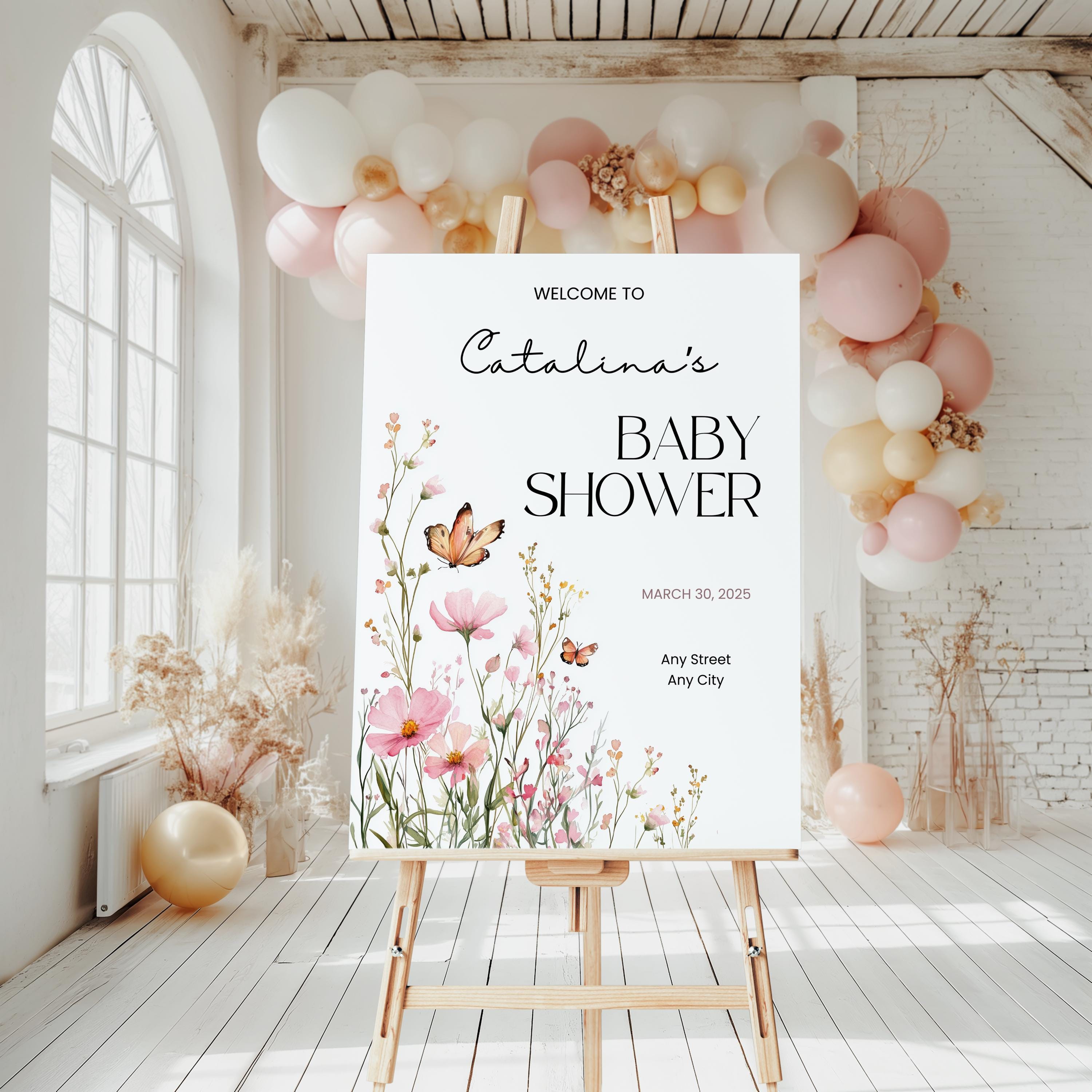 Editable Baby Shower Sign, Wildflower Baby Girl Shower Sign, Baby Girl ...