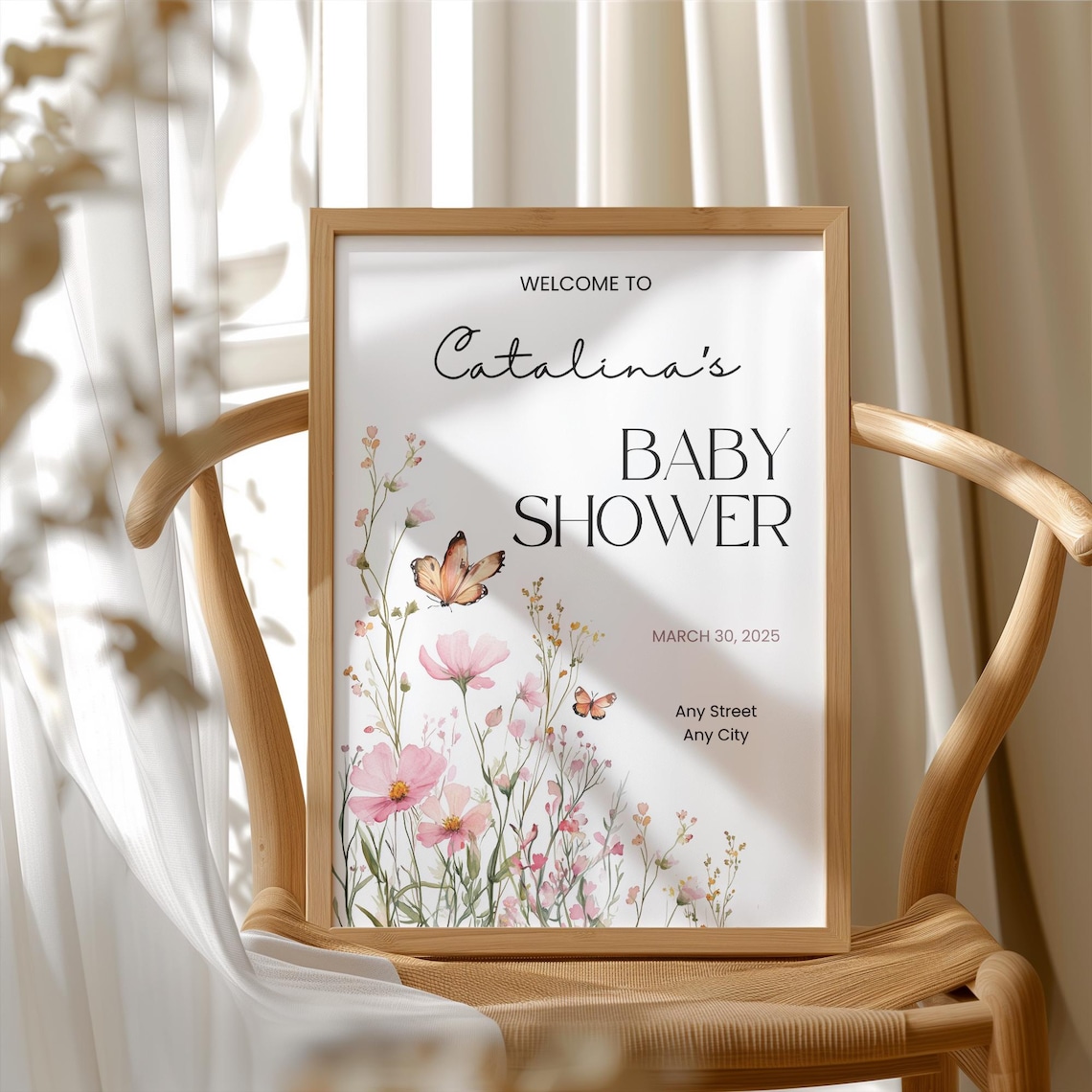 Editable Baby Shower Sign, Wildflower Baby Girl Shower Sign, Baby Girl ...