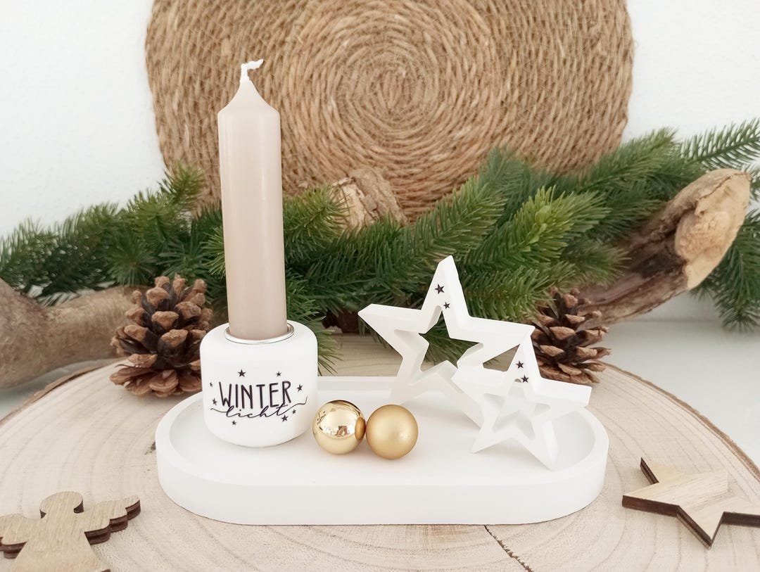 White Tray "winter Light" With Candle, Stars, Christmas Baubles | Color ...