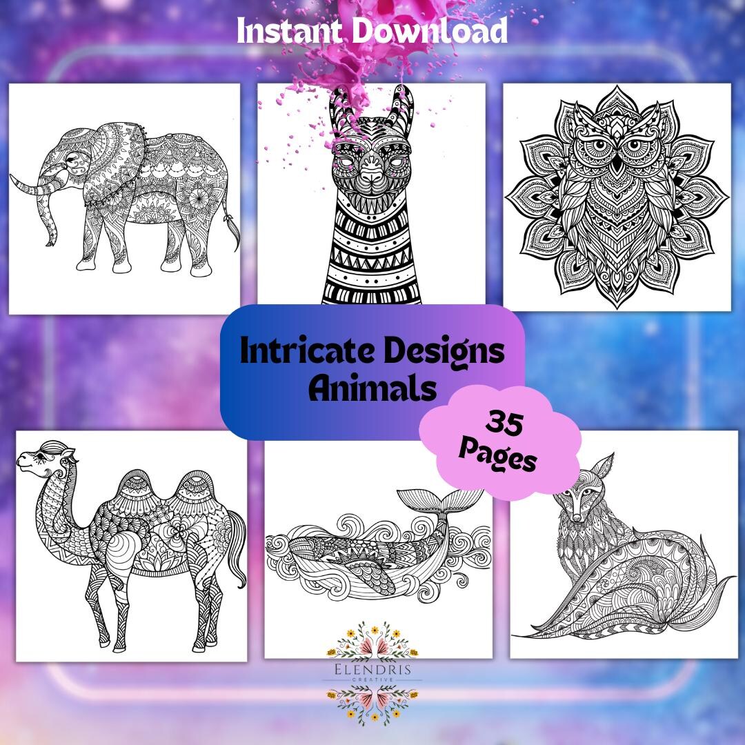 Intricate Designs - Animals | 35 Coloring Pages | Instant Download PDF ...