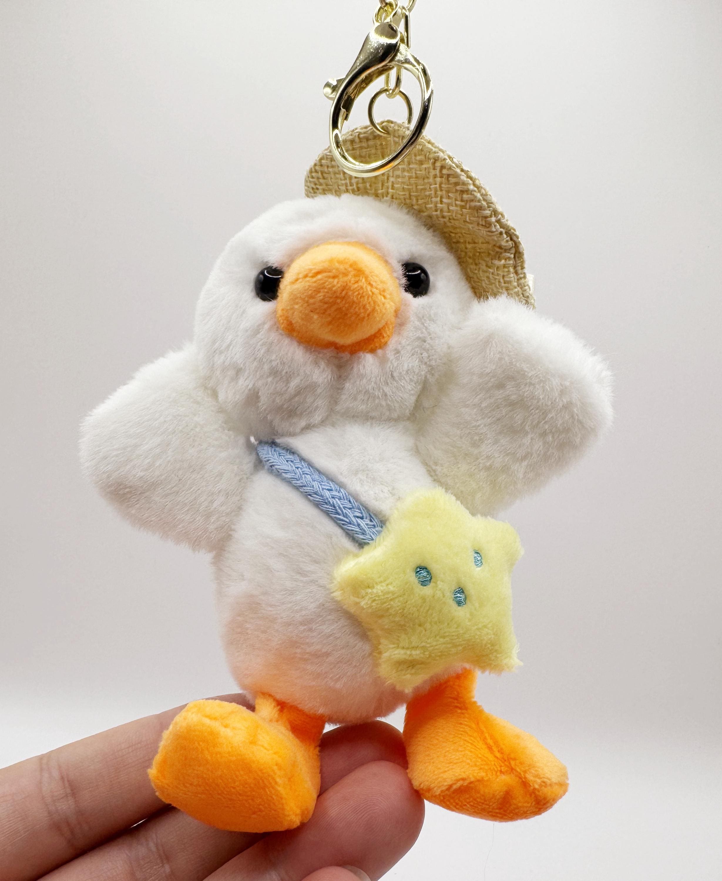 Plush Duck Keychain – Cute White Duck With Hat and Star Bag – Soft ...