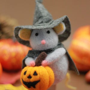 Adorable Halloween Wool Felt Mouse With Pumpkin Kawaii Decor - Etsy