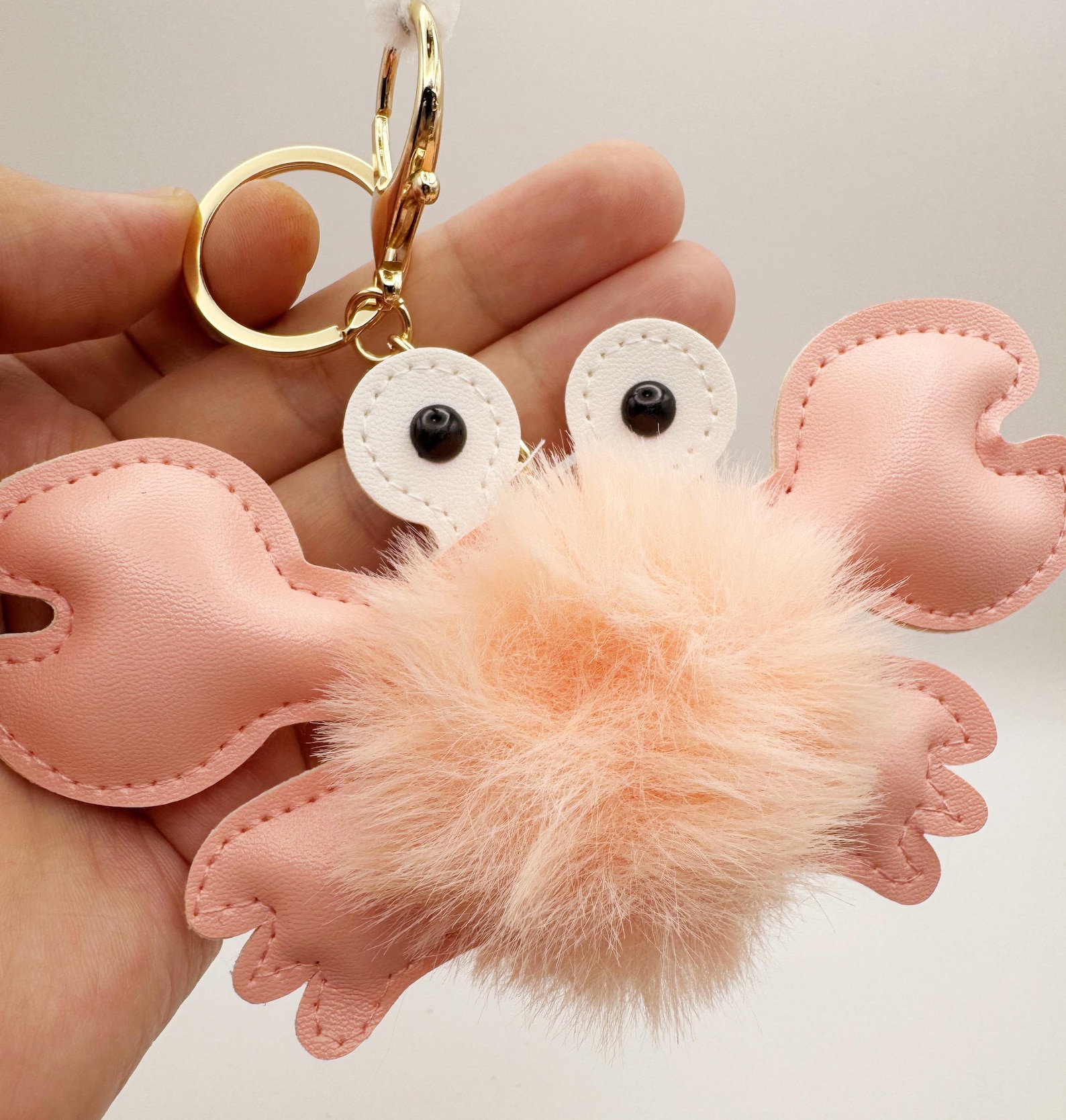 Pink Crab Keychain: Fluffy Plush Charm With Faux Leather Claws - Etsy
