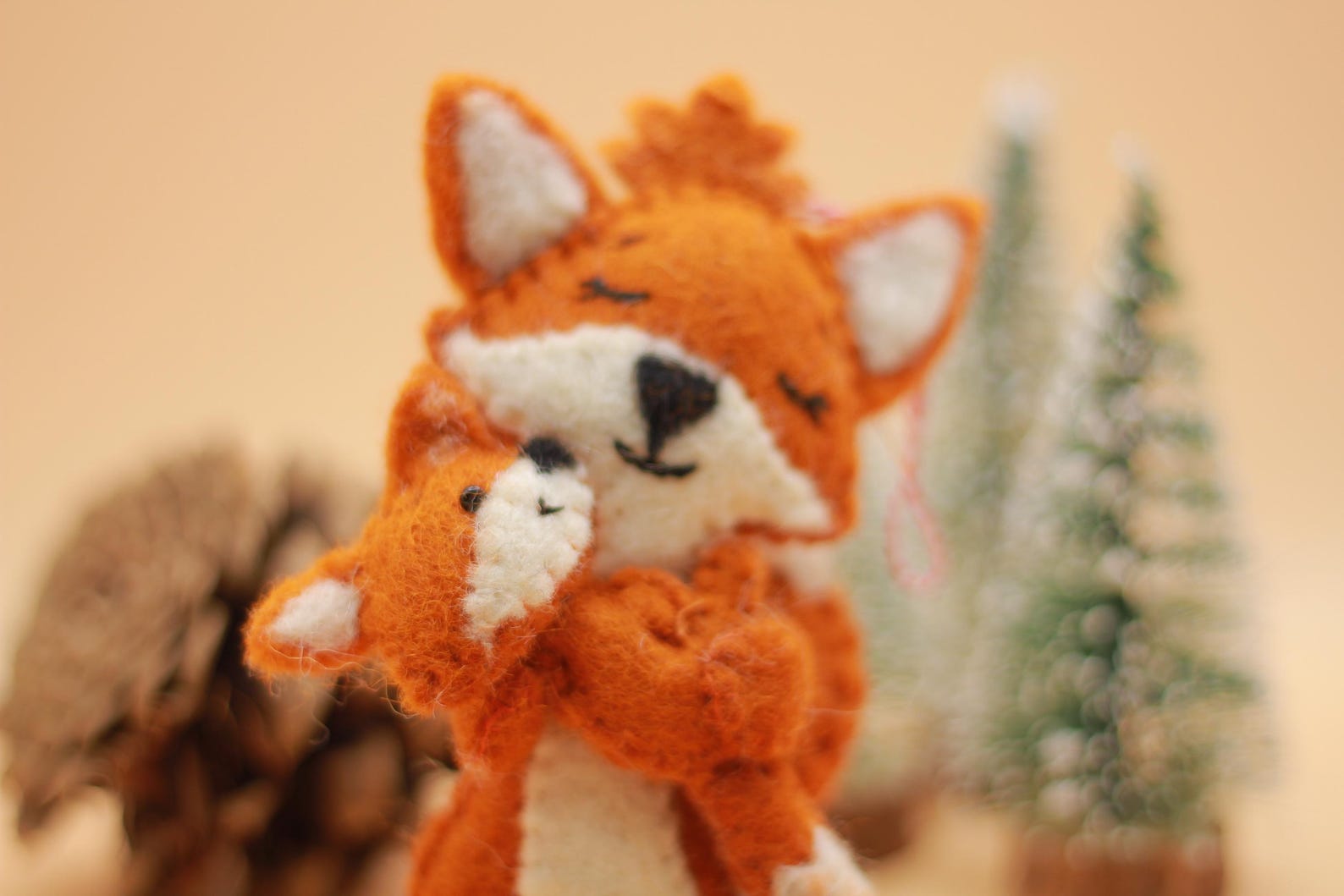 Handmade Wool Felt Fox Ornament – Mom and Baby Animal Lover Gift - Etsy