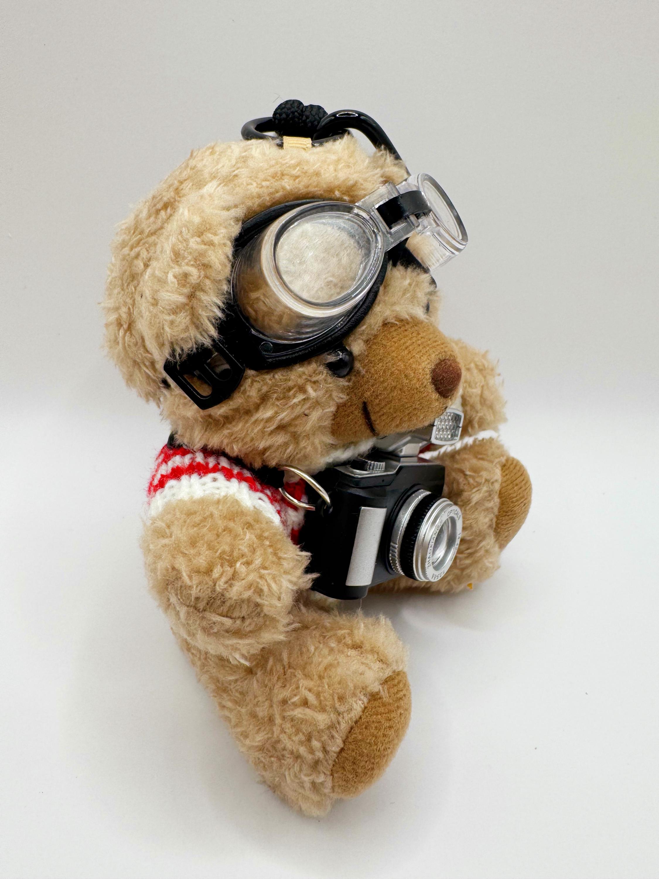 Photographer Teddy Bear Keychain: Plush Camera Charm, Knit Sweater ...