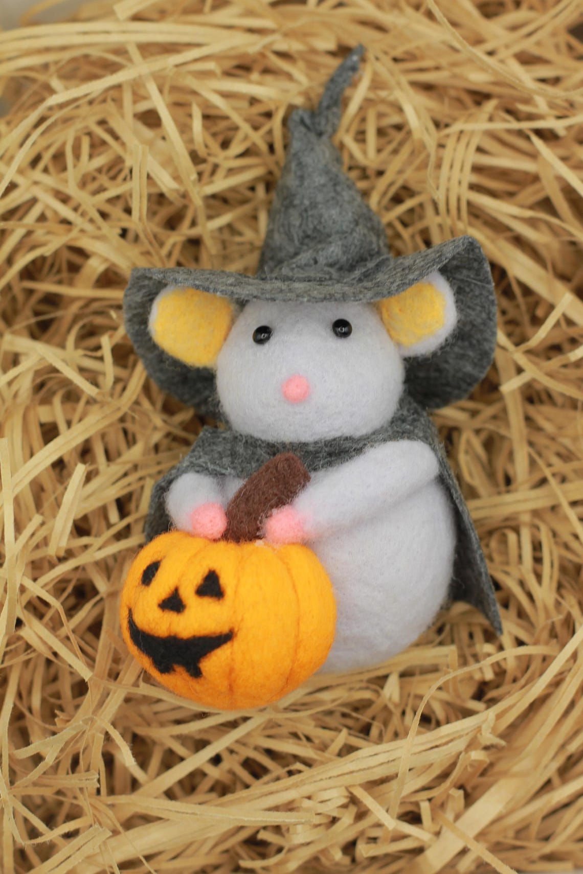 Adorable Halloween Wool Felt Mouse With Pumpkin Kawaii Decor - Etsy