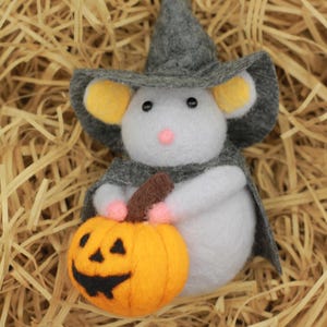 Adorable Halloween Wool Felt Mouse With Pumpkin Kawaii Decor - Etsy
