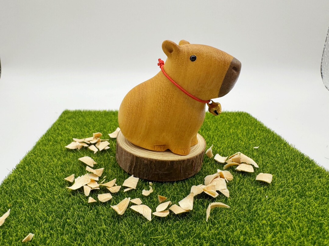 Hand-carved Wooden Capybara Sculpture With Bell: Forest Totem Gift - Etsy