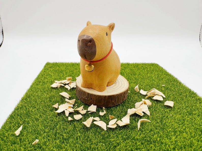 Hand-carved Wooden Capybara Sculpture With Bell: Forest Totem Gift - Etsy