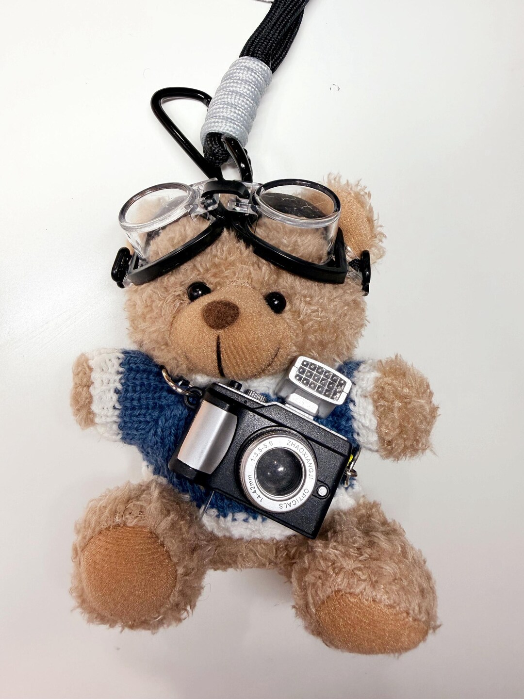Photographer Teddy Bear Keychain: Plush Toy With Camera, Goggles & Knit ...