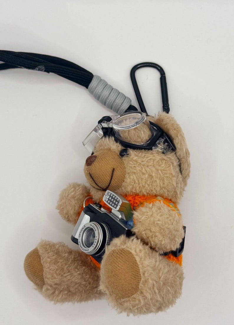 Photographer Teddy Bear Keychain: Plush Toy With Camera, Goggles & Knit ...