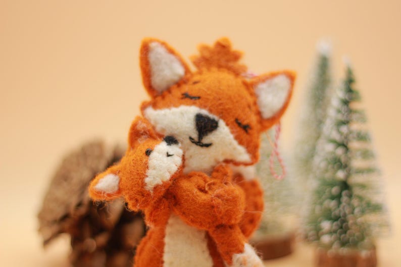 Handmade Wool Felt Fox Ornament – Mom and Baby Animal Lover Gift - Etsy