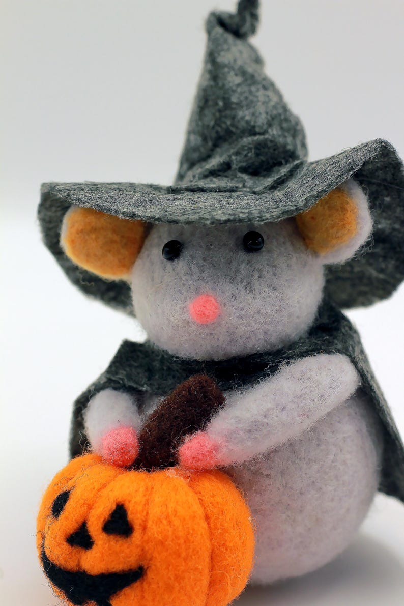 Adorable Halloween Wool Felt Mouse With Pumpkin Kawaii Decor - Etsy