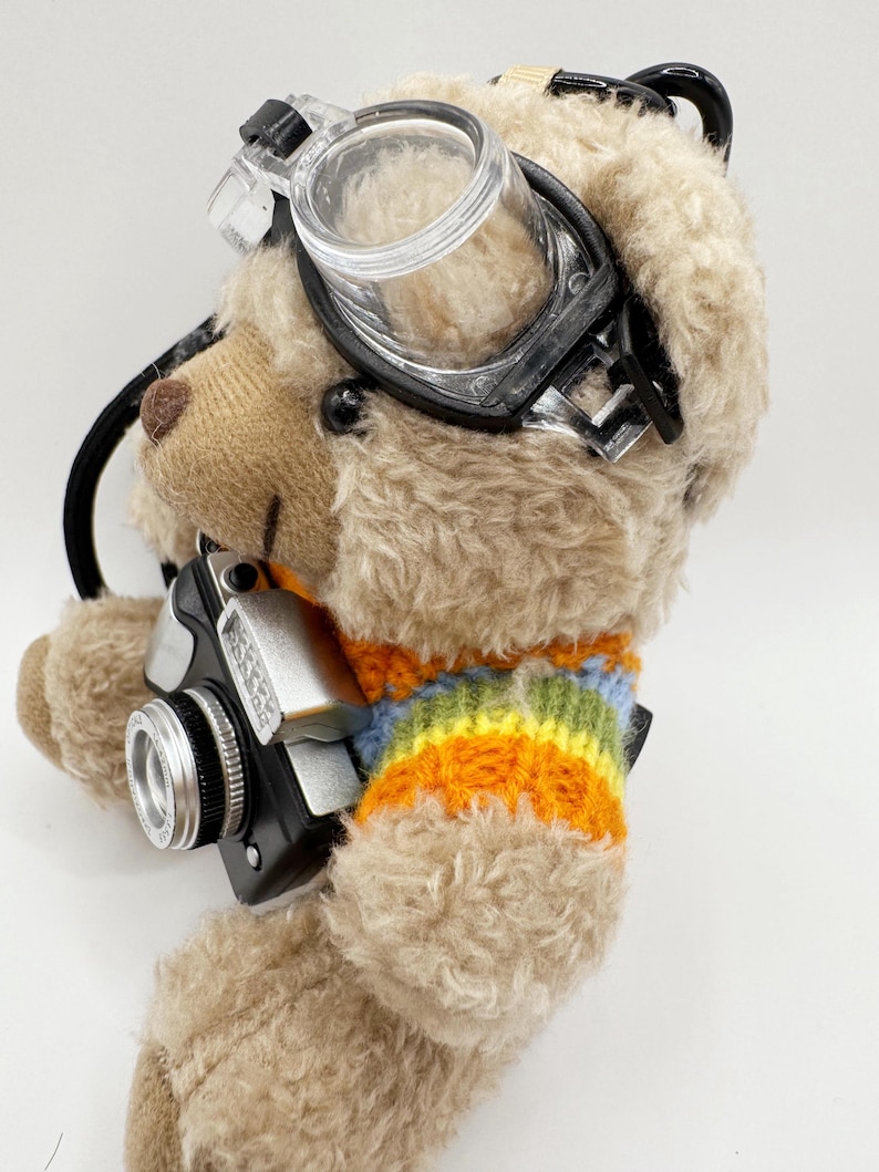 Photographer Teddy Bear Keychain: Plush Toy With Camera, Goggles & Knit ...