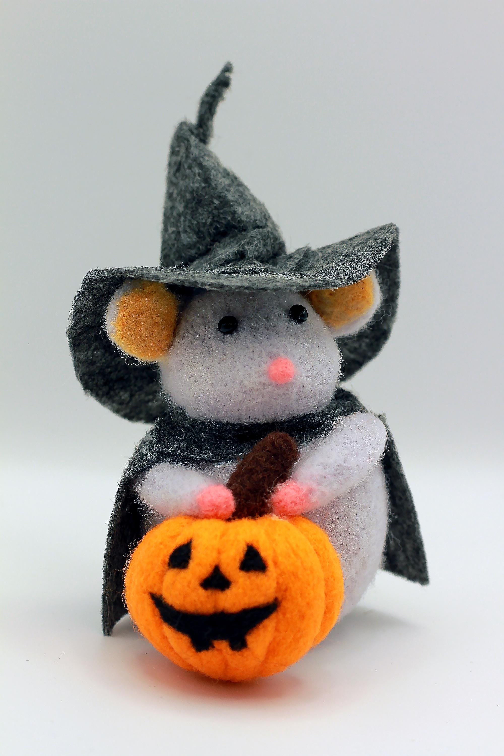 Adorable Halloween Wool Felt Mouse With Pumpkin Kawaii Decor - Etsy