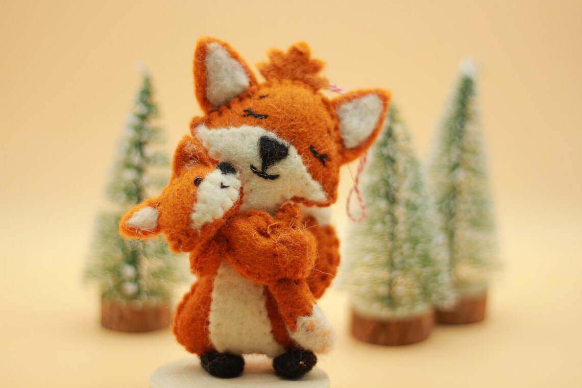 Handmade Wool Felt Fox Ornament – Mom and Baby Animal Lover Gift - Etsy