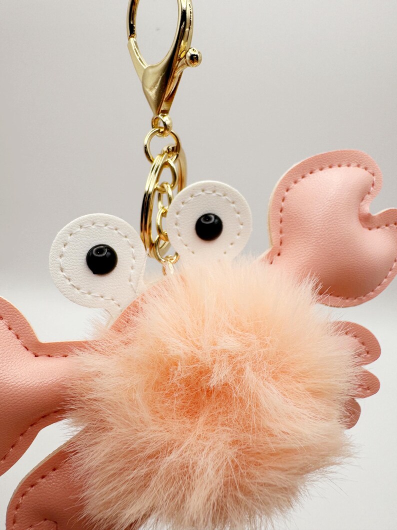 Pink Crab Keychain: Fluffy Plush Charm With Faux Leather Claws - Etsy