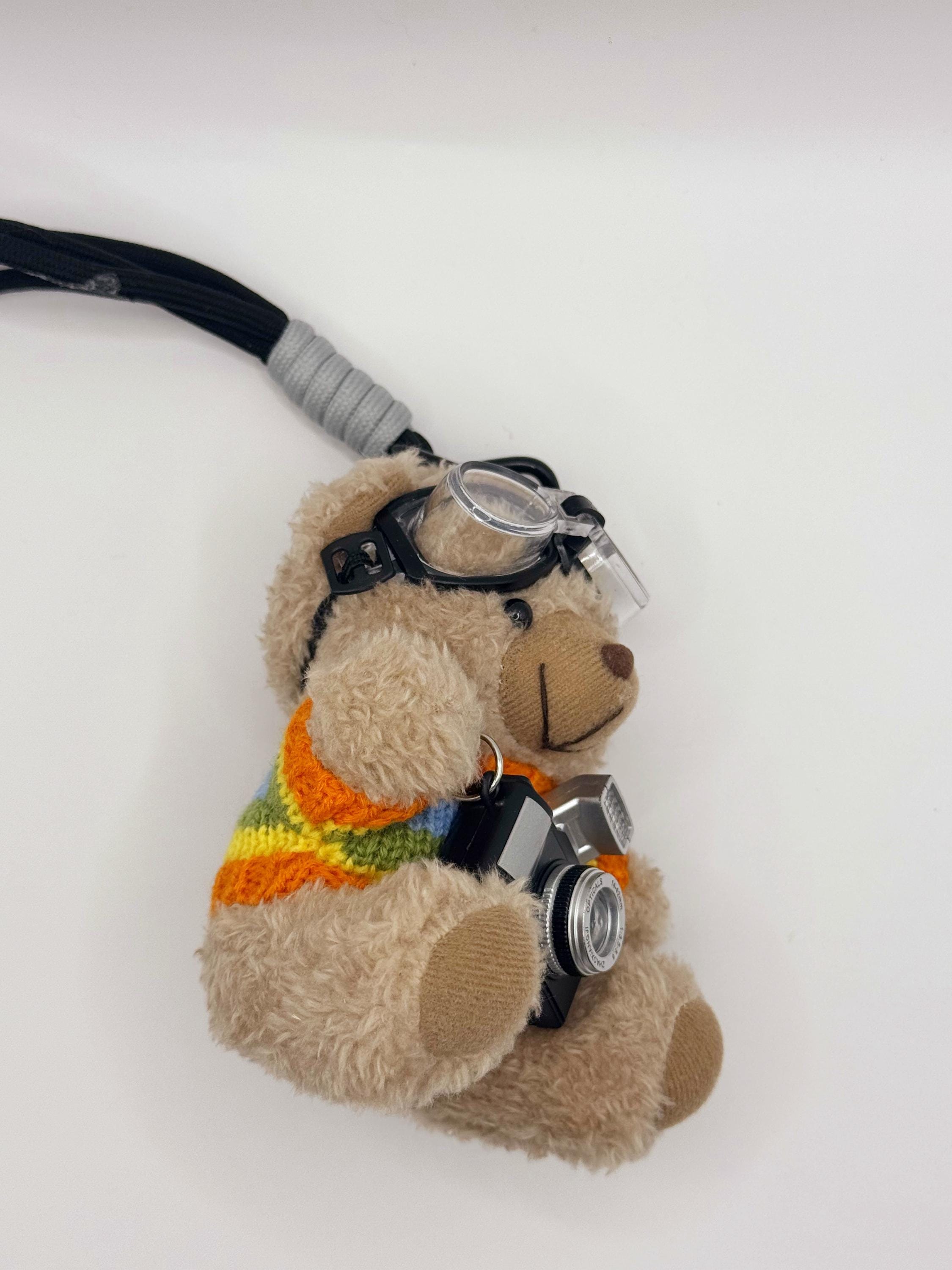 Photographer Teddy Bear Keychain: Plush Toy With Camera, Goggles & Knit ...