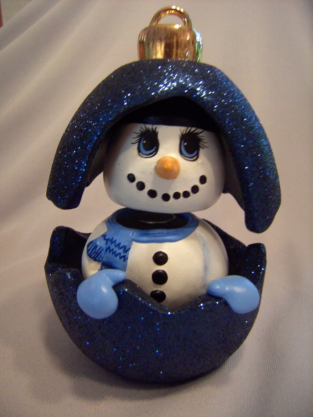 Navy Blue Glittered Ceramic Snowman Spring Thing Bobble Head in A ...