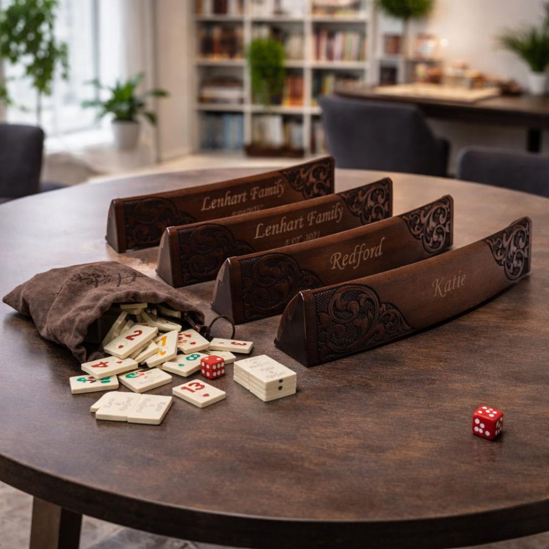 Personalized Hand Carved Rummikub Set – Engraved Oval Wooden Rummy ...