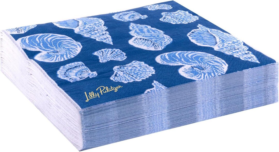 Lilly Pulitzer Blue and White Shell Napkins - Cocktail Size - Set of 3 ...