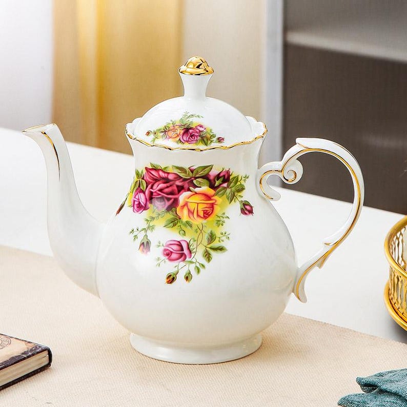 Rose Coffee Cup and Saucer Set, Floral Ceramic Tea Set, Floral Teapot ...