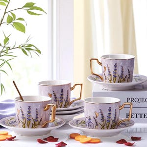 Romantic Lavender Ceramic Tea Set 15 Pieces, Ceramic Coffee Cup and ...