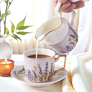 Romantic Lavender Ceramic Tea Set 15 Pieces, Ceramic Coffee Cup and ...