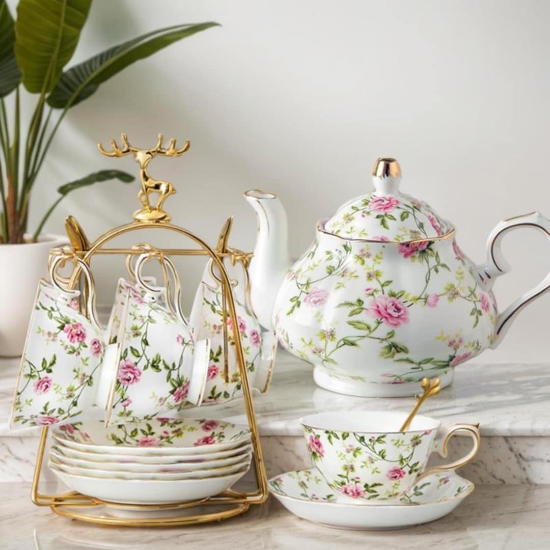 European Ceramic Tea Set, Floral Teapots, Afternoon Tea Set, Ceramic ...