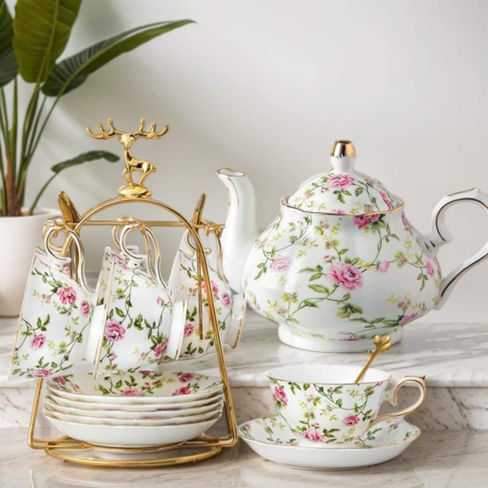 European Ceramic Tea Set, Floral Teapots, Afternoon Tea Set, Ceramic ...
