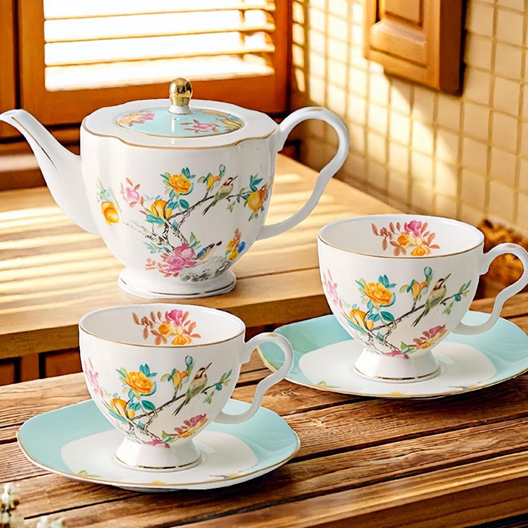 Magpie Ceramic Tea Set, French Coffee Set, Handmade Vintage Tea Set ...