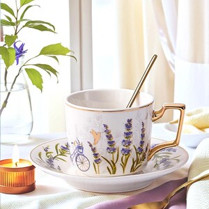 Romantic Lavender Ceramic Tea Set 15 Pieces, Ceramic Coffee Cup and ...