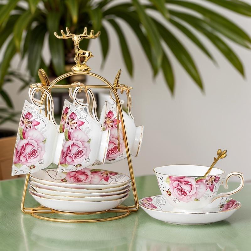 Pink Floral Ceramic Tea Set, Teapot Tea Set, European Afternoon Tea Set ...