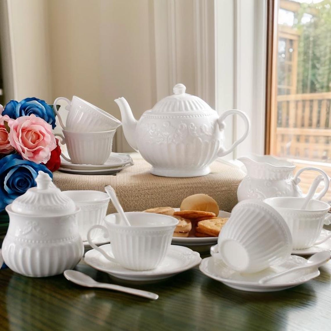 Palace-style Ceramic Tea Set, Relief Ceramic Coffee Set, European ...