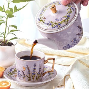 Romantic Lavender Ceramic Tea Set 15 Pieces, Ceramic Coffee Cup and ...
