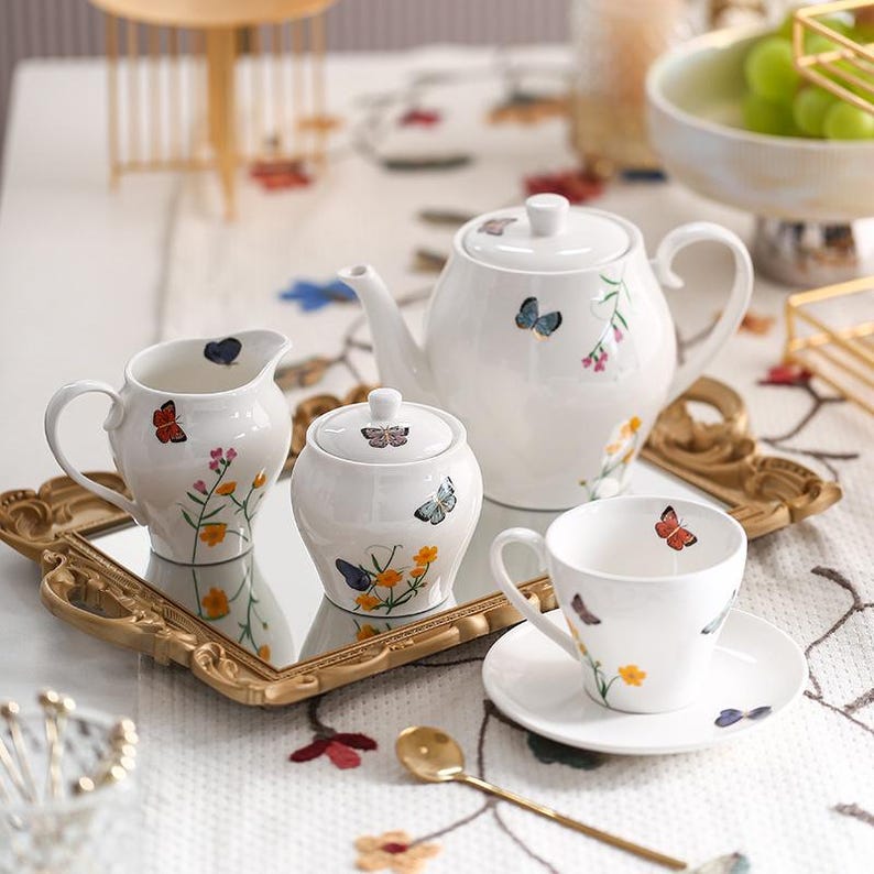 Pastoral Style Ceramic Tea Set, Butterfly Coffee Set, Afternoon Tea Set ...