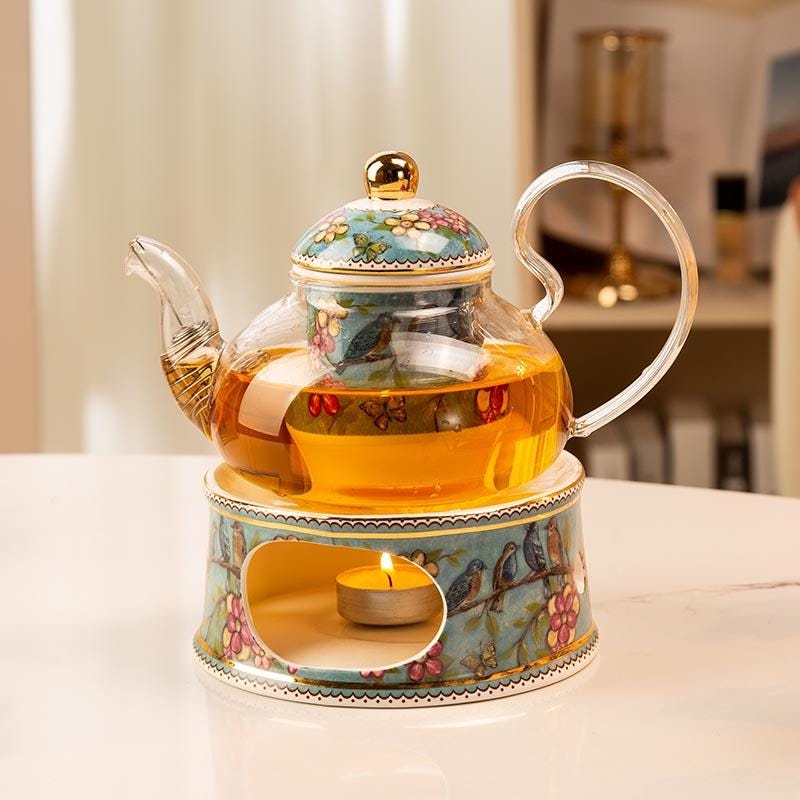 Blue Ceramic Tea Set, European Flower Bird Ceramic Coffee Set, Flower ...