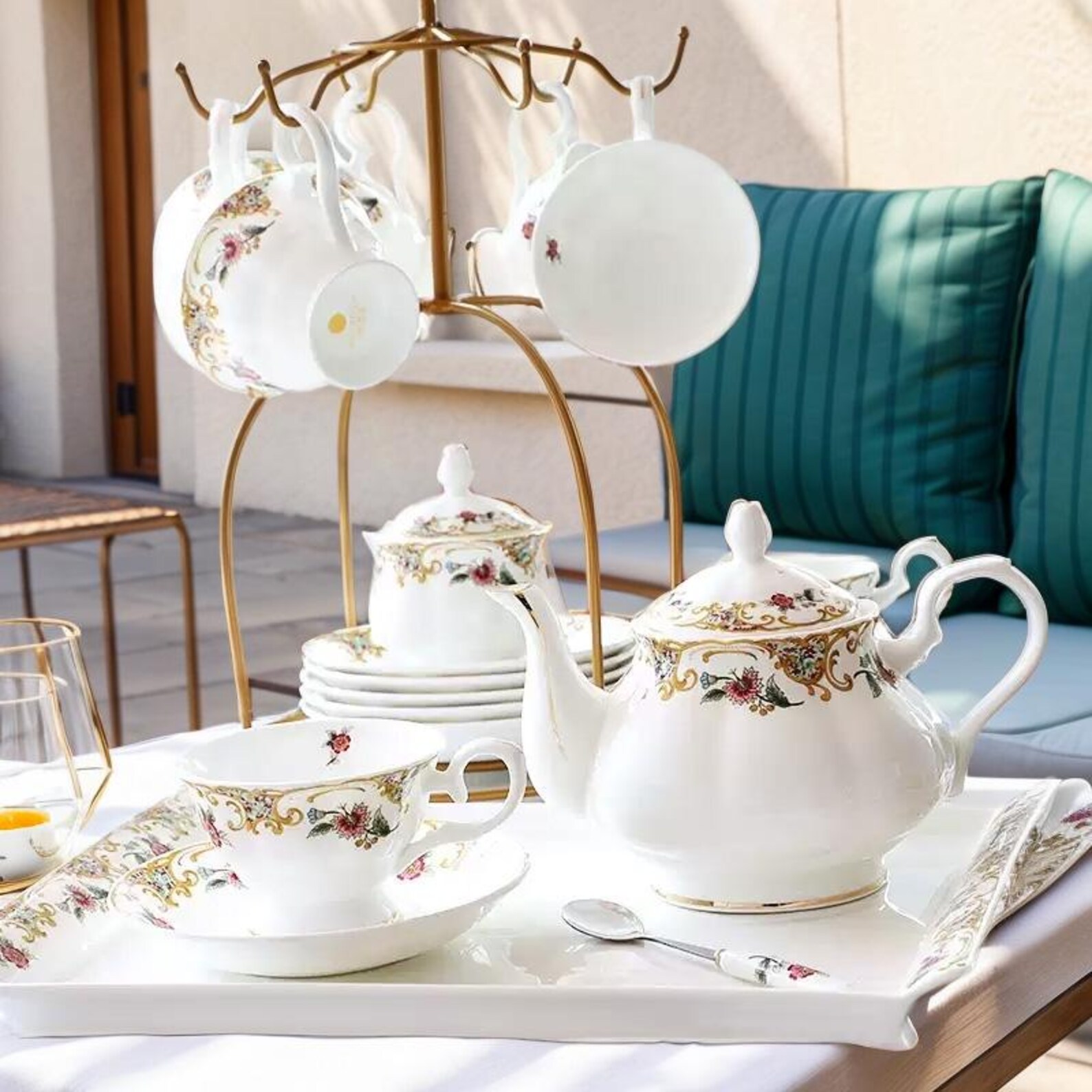 Romantic Lavender Ceramic Tea Set 15 Pieces, Ceramic Coffee Cup and ...