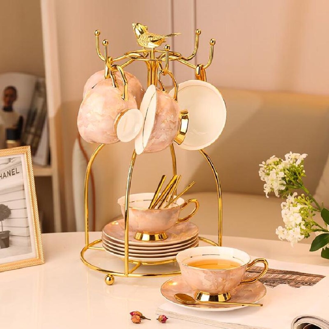Pink Marble Ceramic Tea Set, European Afternoon Tea Set, Ceramic Coffee ...
