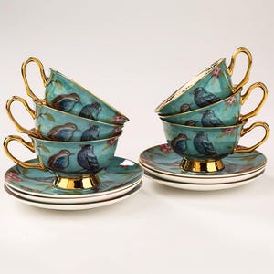 Blue Ceramic Tea Set, European Flower Bird Ceramic Coffee Set, Flower ...