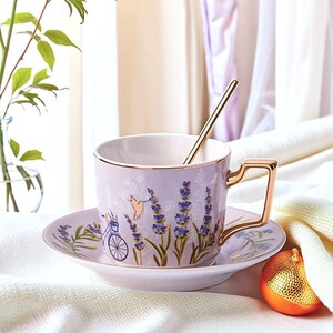 Romantic Lavender Ceramic Tea Set 15 Pieces, Ceramic Coffee Cup and ...