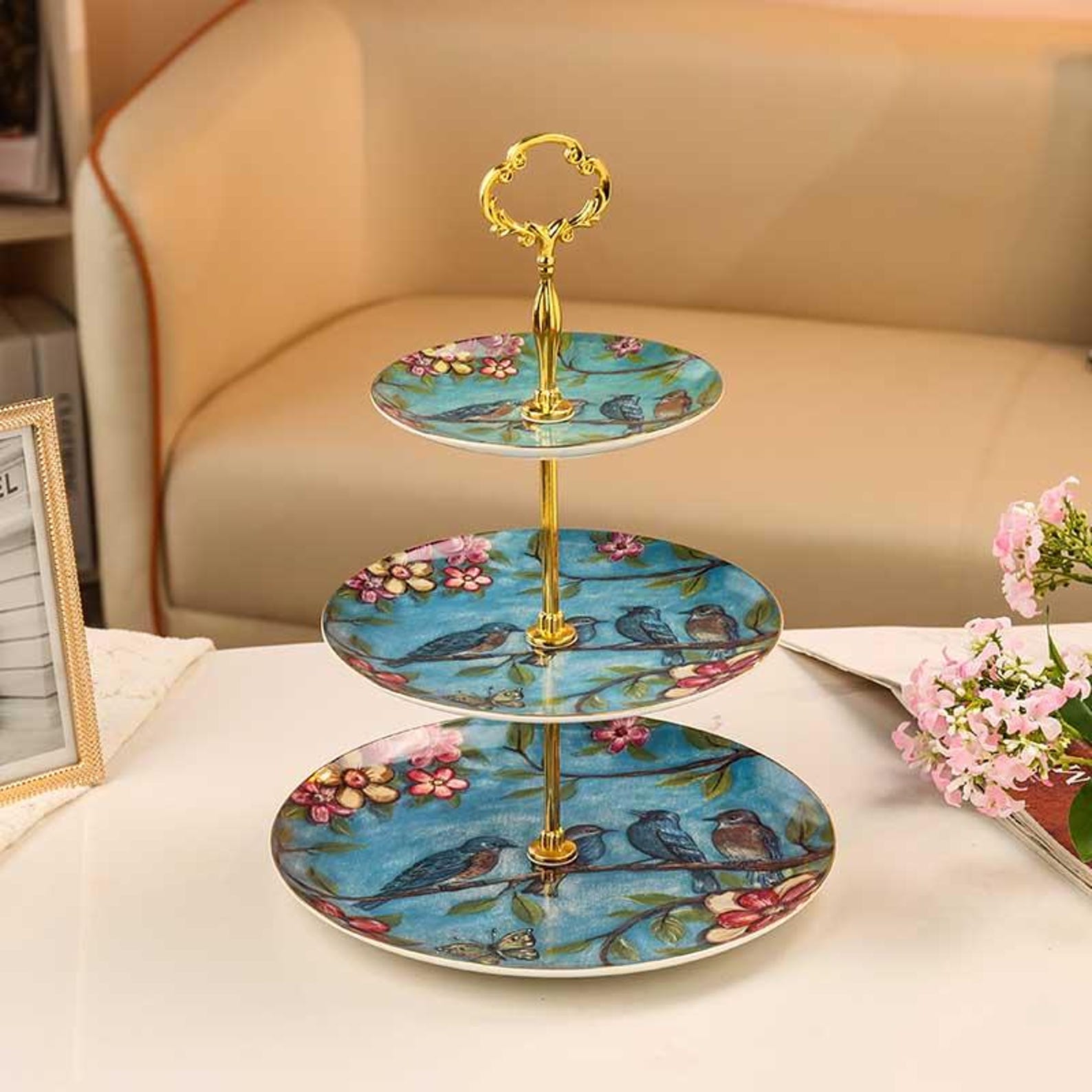 Blue Ceramic Tea Set, European Flower Bird Ceramic Coffee Set, Flower ...