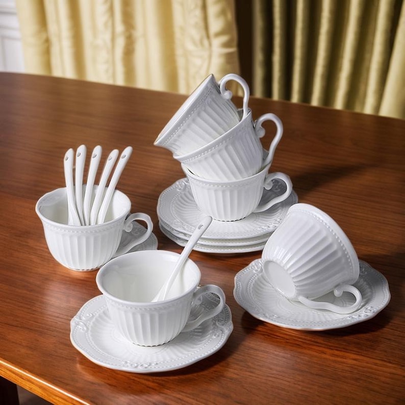 Palace-style Ceramic Tea Set, Relief Ceramic Coffee Set, European ...