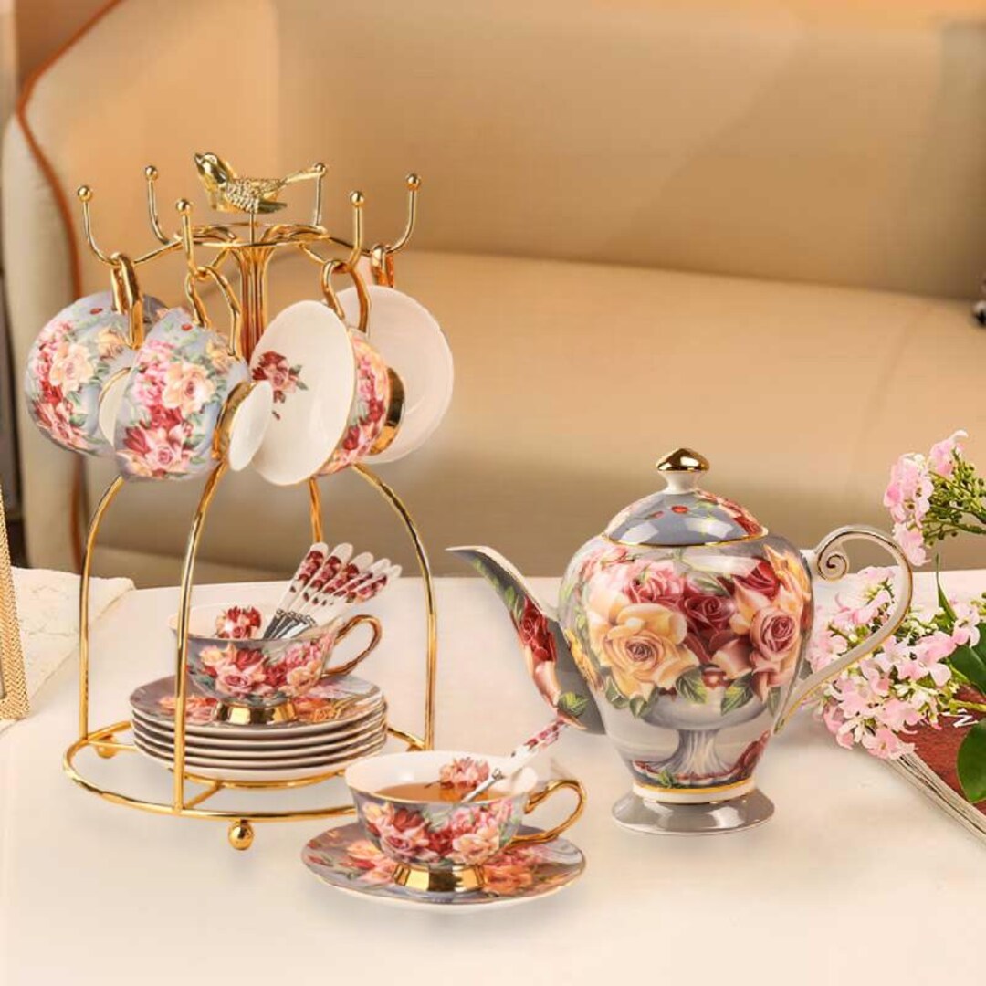 Rose Ceramic Tea Set: Flower Teapot & Coffee Cup Set - Etsy