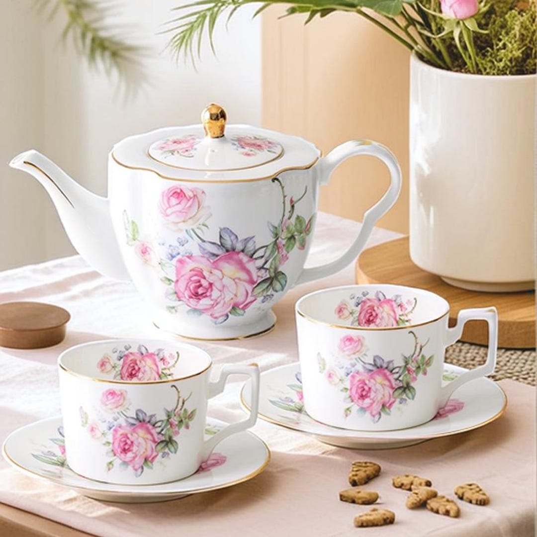 Rose Ceramic Tea Set, Personalized Tea Set, Vintage Ceramic Coffee Set ...