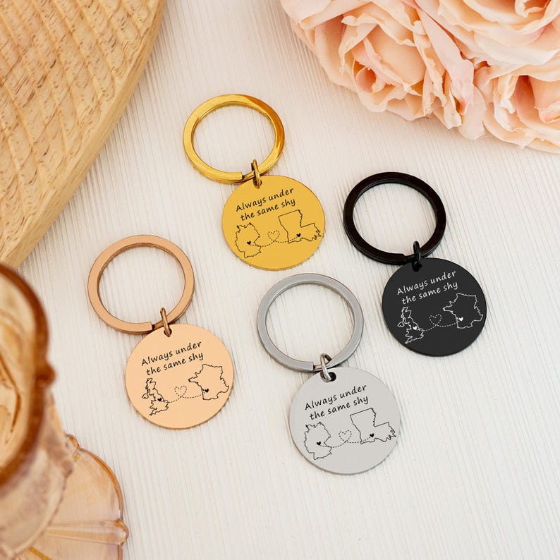 Custom Two Map Keychain,always Under the Same Sky,long Distance ...