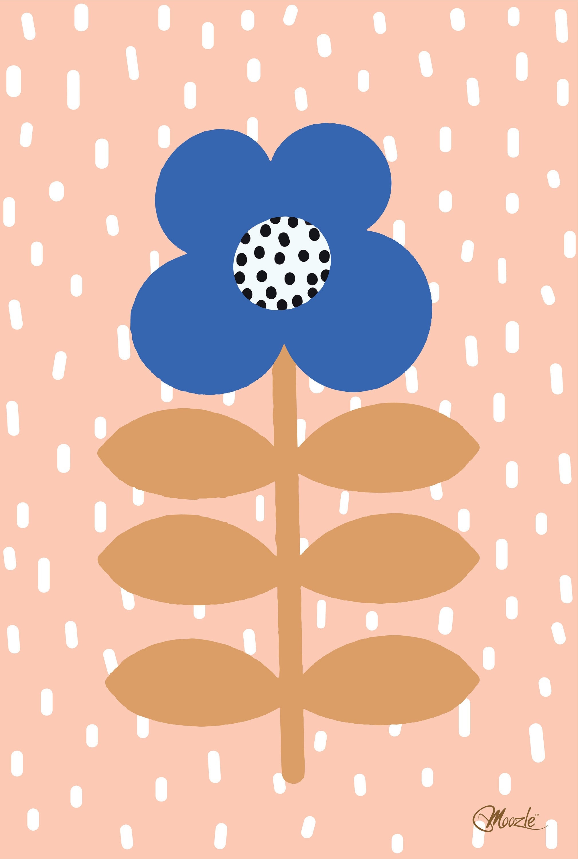 Flower Print Stem Flower / Blue With Rain - Etsy