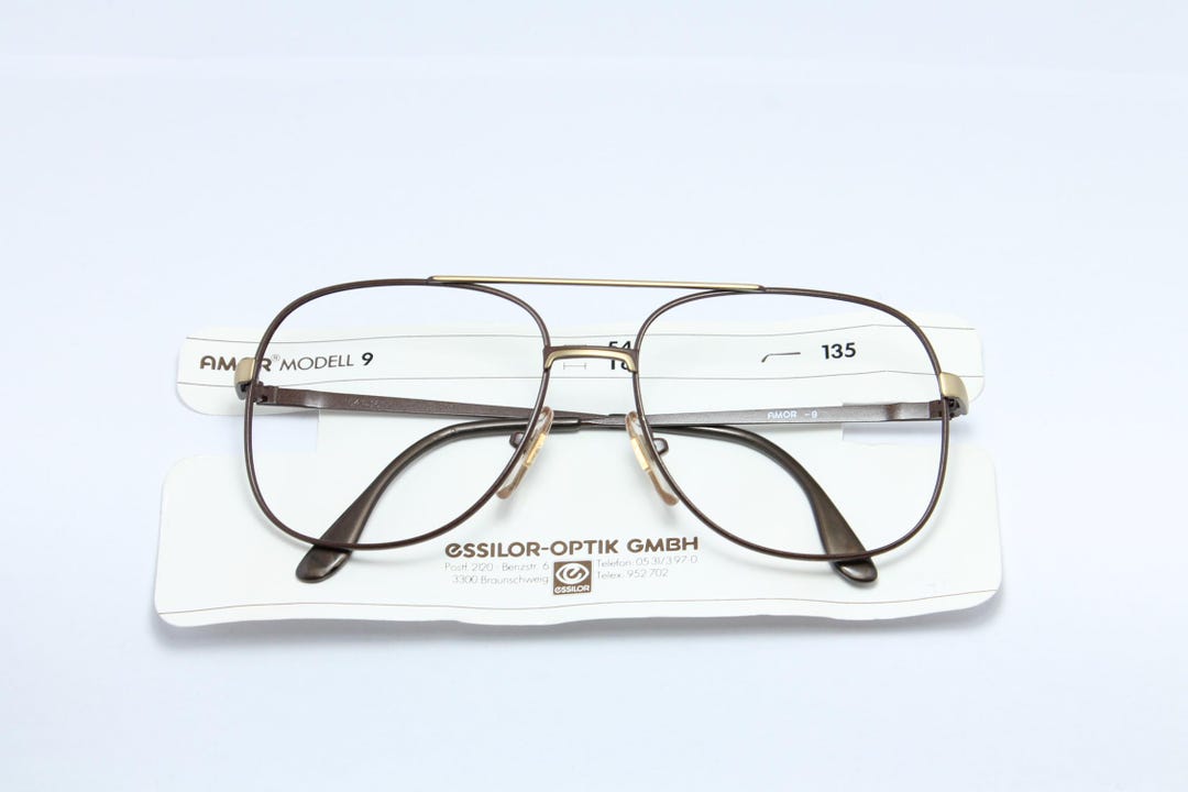ESSILOR Amor-9 Brown-gold Pilot Square Rare Unique Vintage Eyeglasses ...