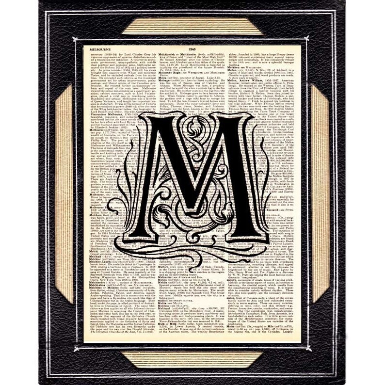 Letter M art print wall decor Alphabet Typography Ornate | Etsy